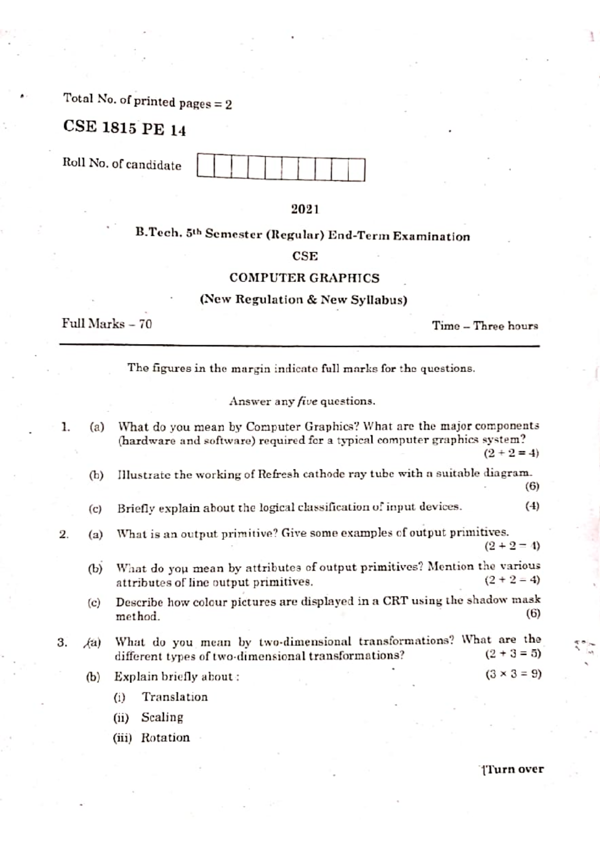CSE 1815 Final Exam: Computer Graphics & Formal Language Theory - Studocu