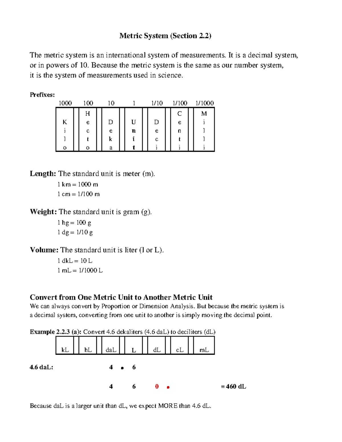 Metric System Measurements & Conversions - Chapter Exercises - Studocu