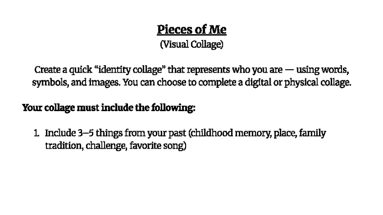 ENG 101: Pieces of You - Visual Collage Project Guidelines - Studocu