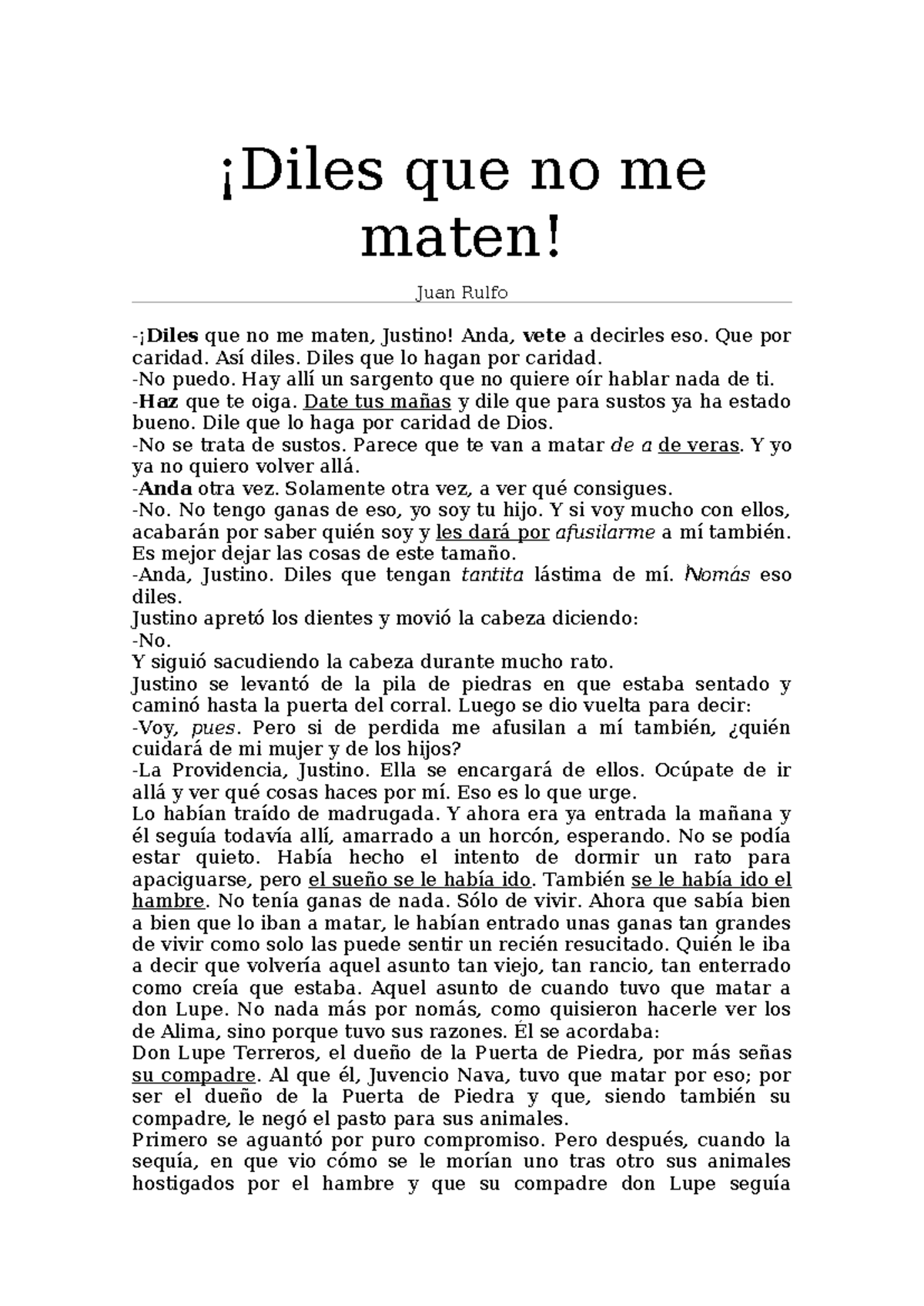 Diles que no me maten! - Análisis de Juan Rulfo (Literatura) - Studocu