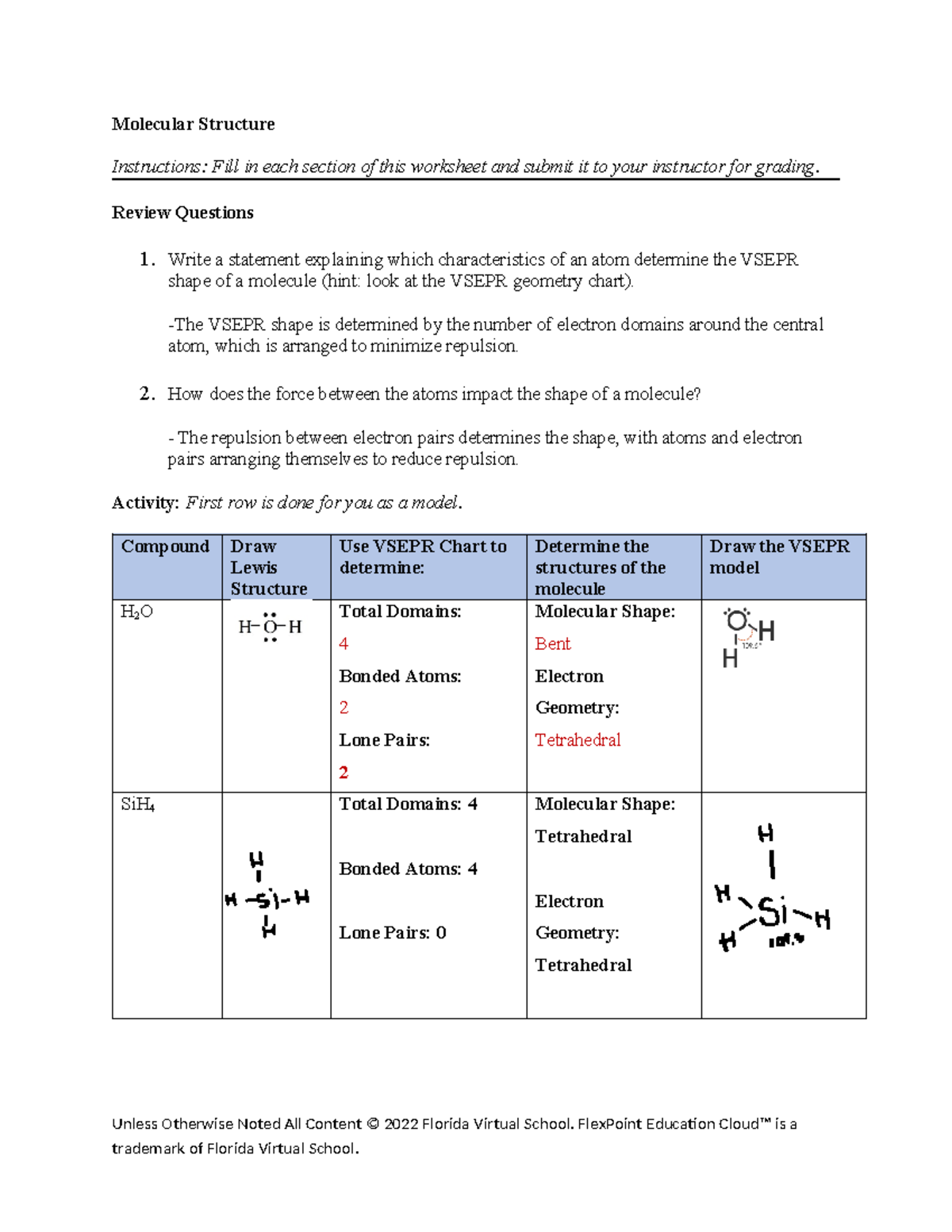 Molecular Structure Worksheet: VSEPR Theory & Shapes Analysis - Studocu