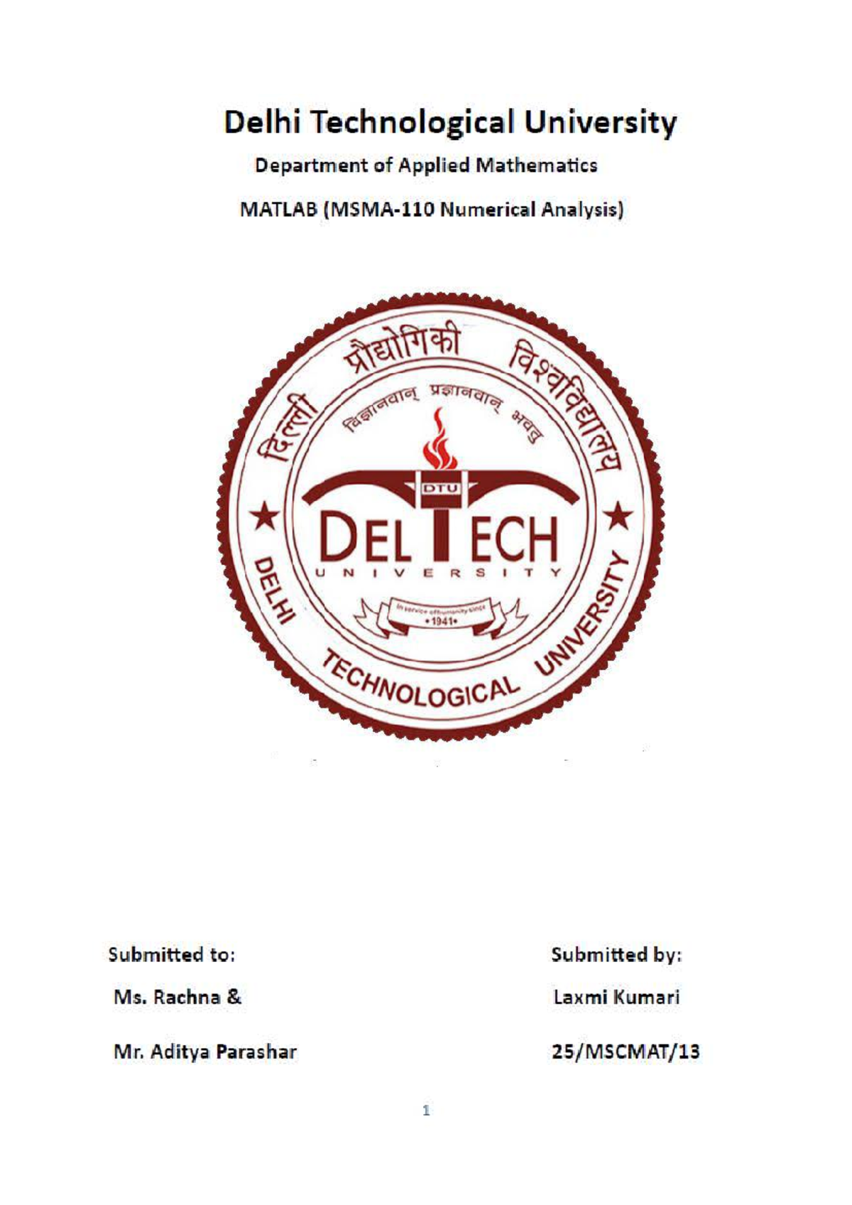 MATLAB Numerical Analysis Techniques (DTU AM) - Studocu