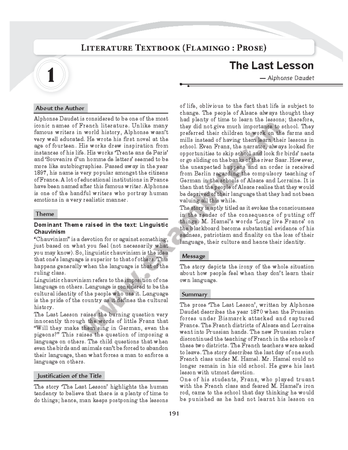 LAST Lesson Chapter 1 Class 12 2023 - 191 — Alphonse Daudet The Last ...