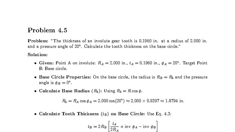 Machinery CH4 - Gear Tooth Thickness Calculations and Solutions - Studocu
