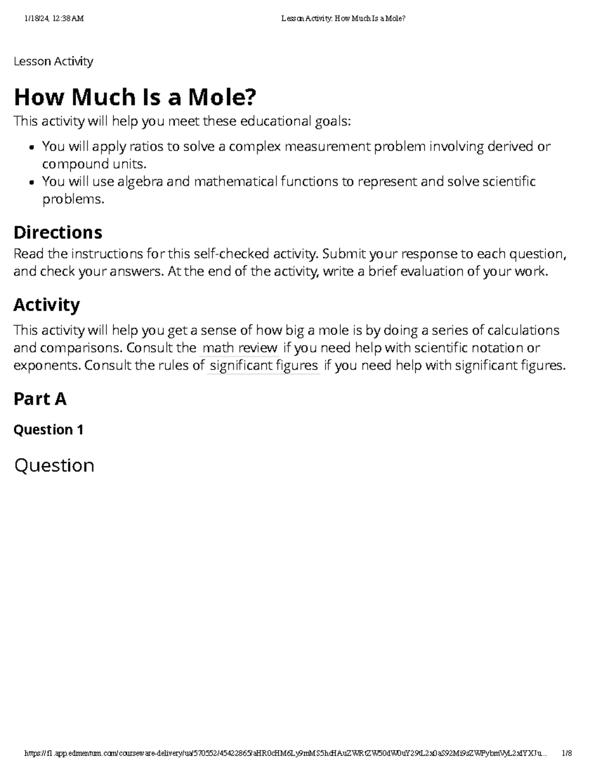 Stoichiometry Lesson Activity: Understanding Moles and Their Size - Studocu