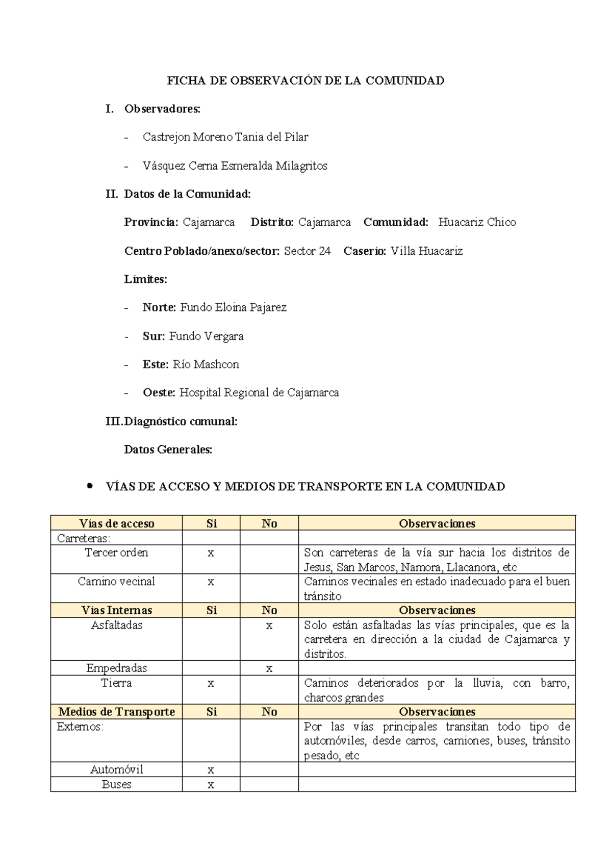 Ficha DE OBS. Fundamentos 024140 - FICHA DE OBSERVACIÓN DE LA COMUNIDAD ...