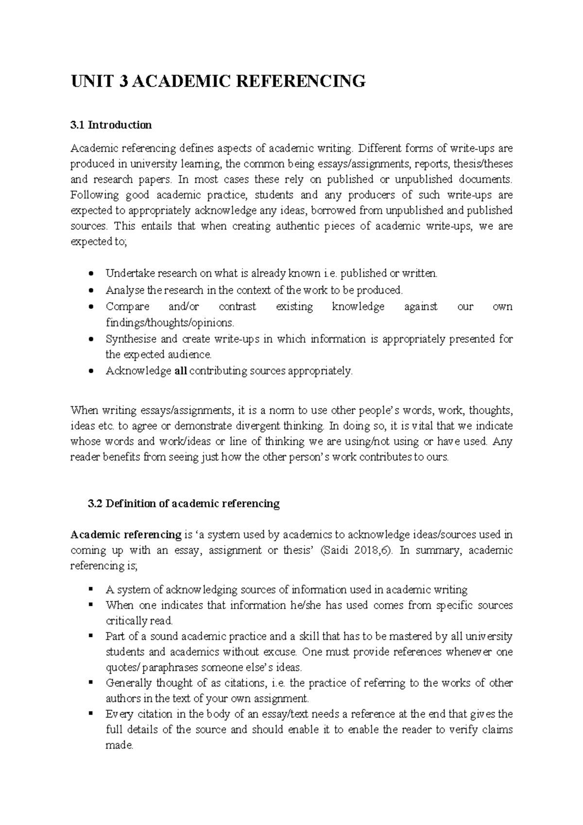 Academic Referencing - Unit 3 Lecture Notes on Citation Practices - Studocu