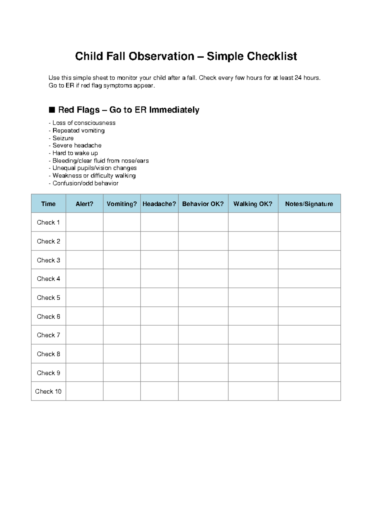 Child Fall Observation Simple - Child Fall Observation – Simple ...