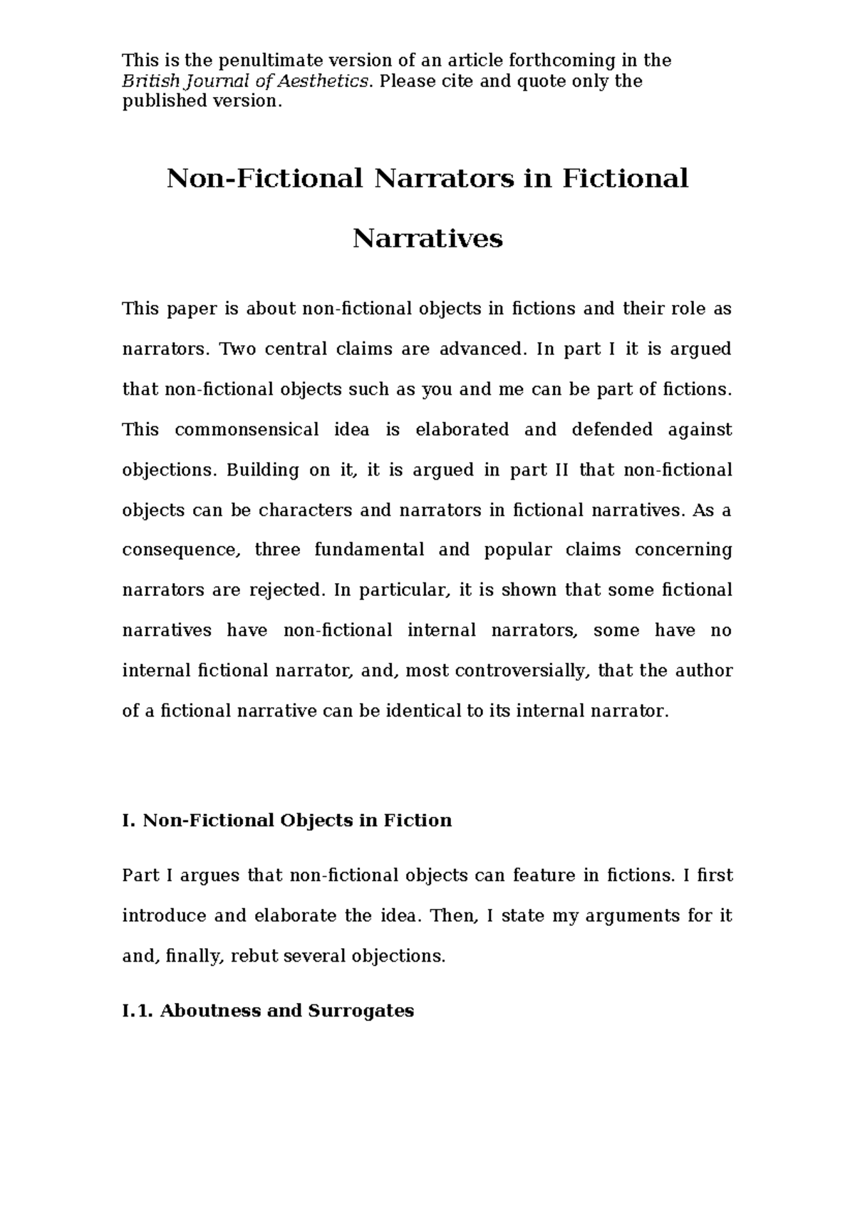 Non-Fictional Narrators in Fictional Narratives: A Philosophical ...