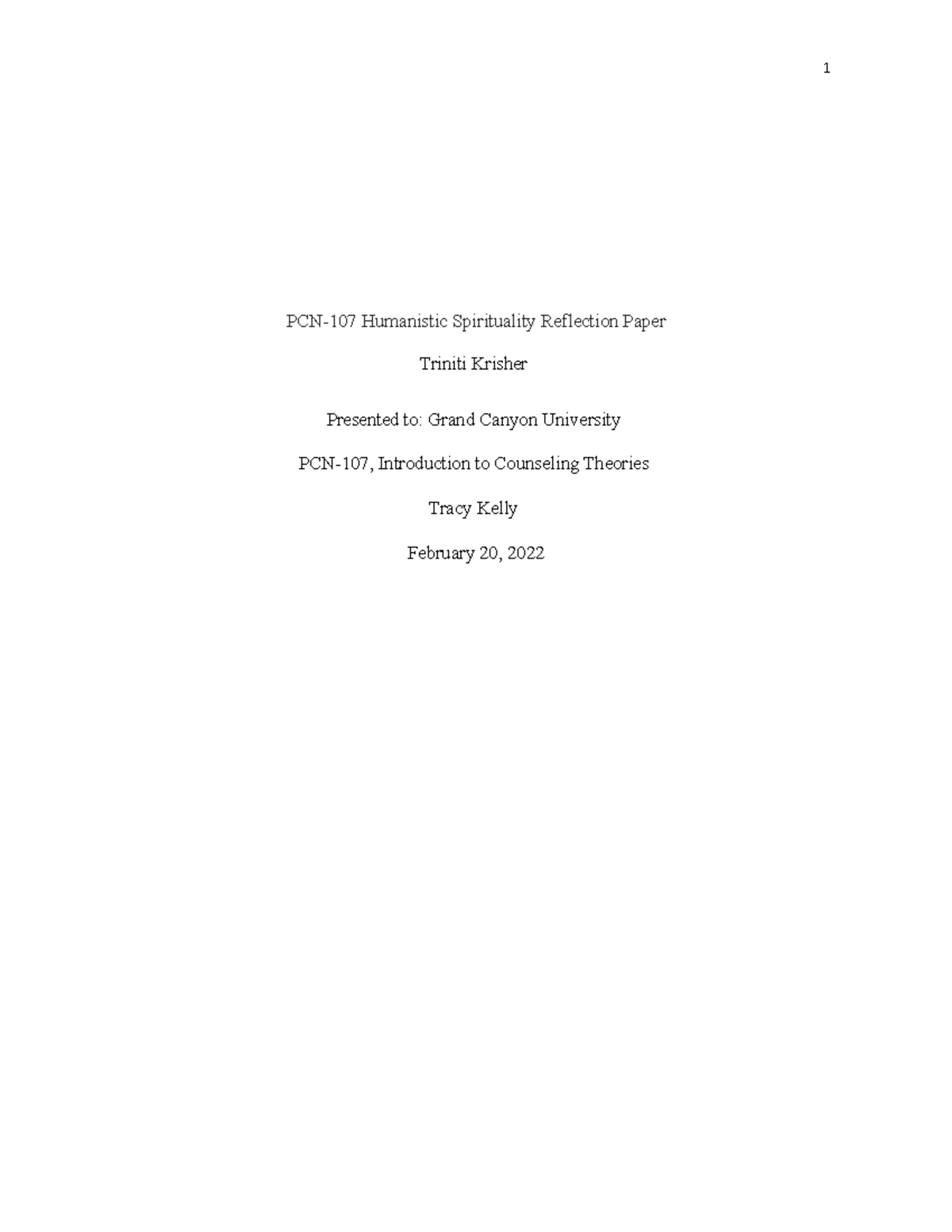 PCN-107 Humanistic Spirituality Reflection Paper Analysis and Insights ...