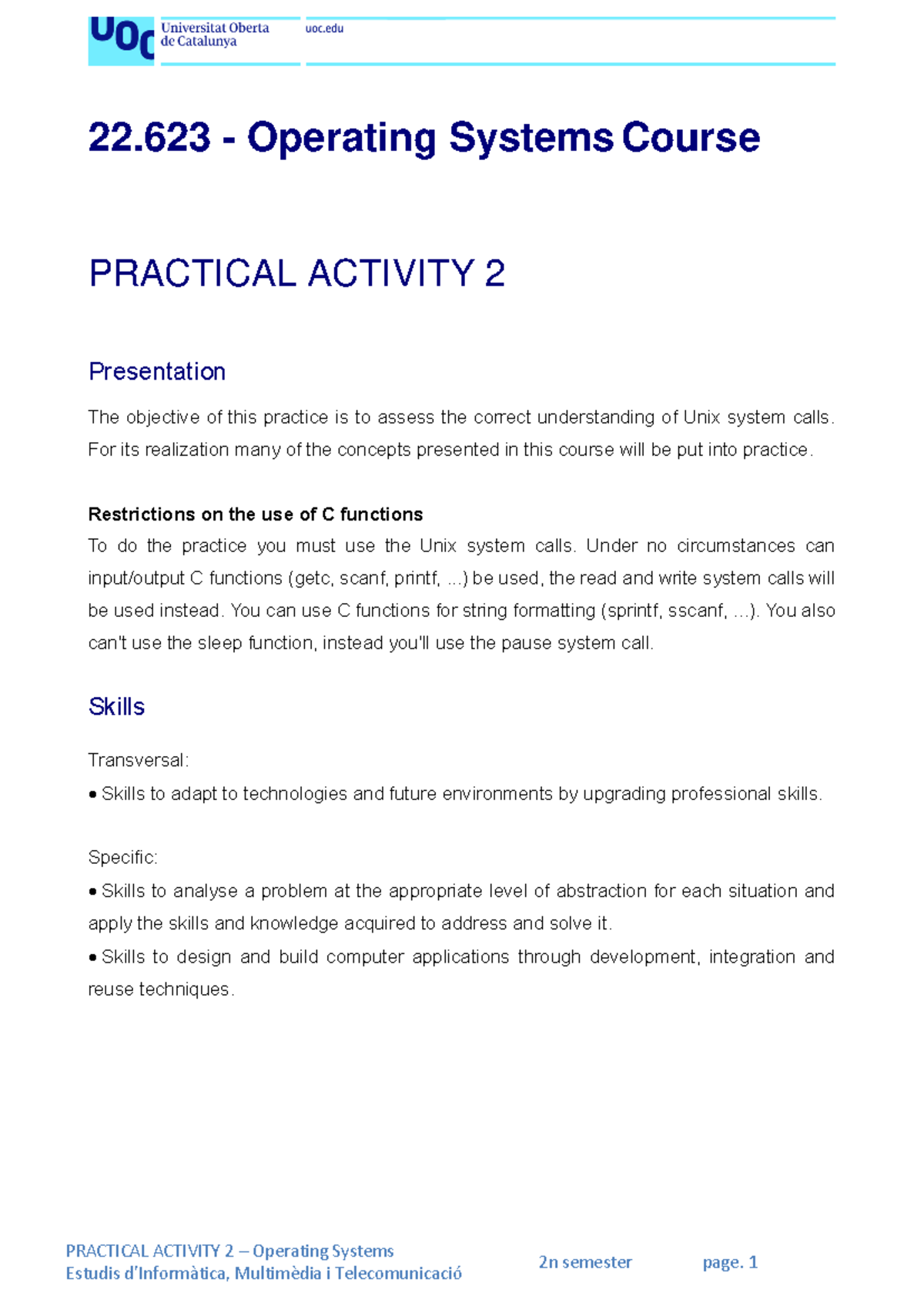 22.623 Operating Systems PRACTICAL ACTIVITY 2: Pi Calculation with Unix ...