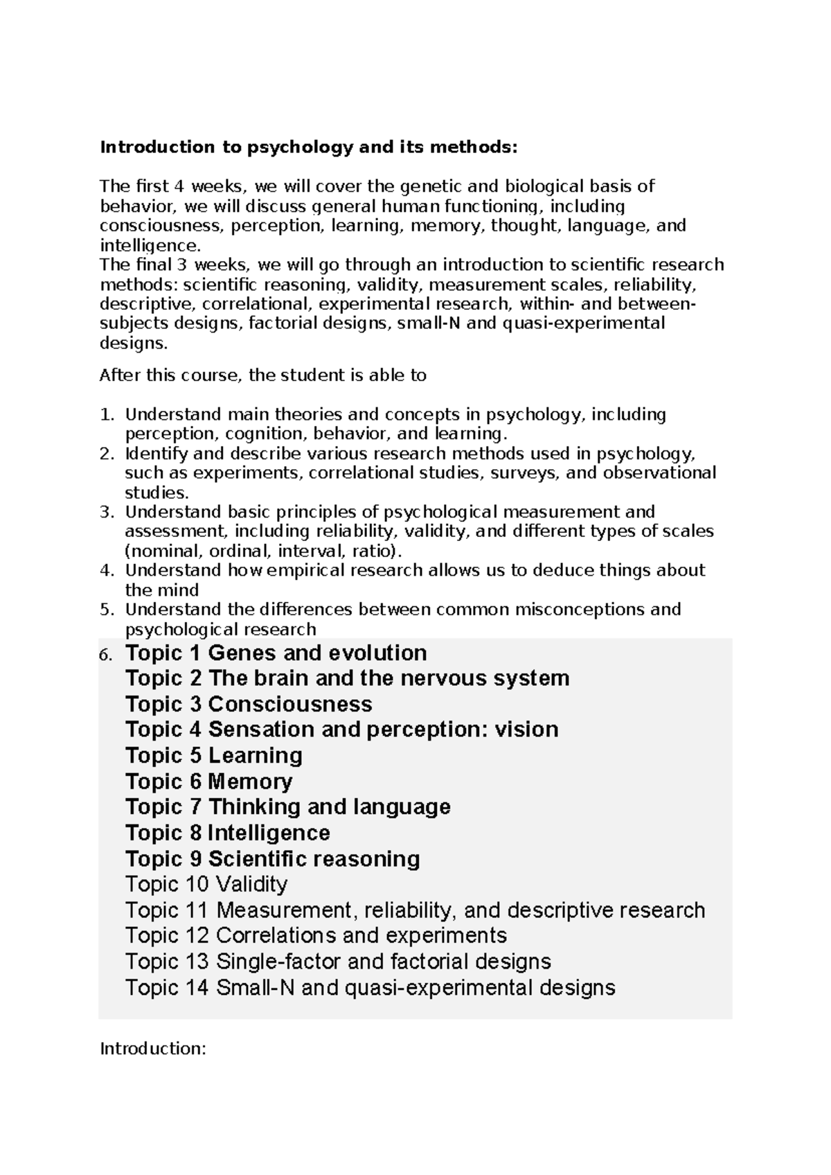 Samenvatting: Introductie tot Psychologie en Methoden (PSY101 ...