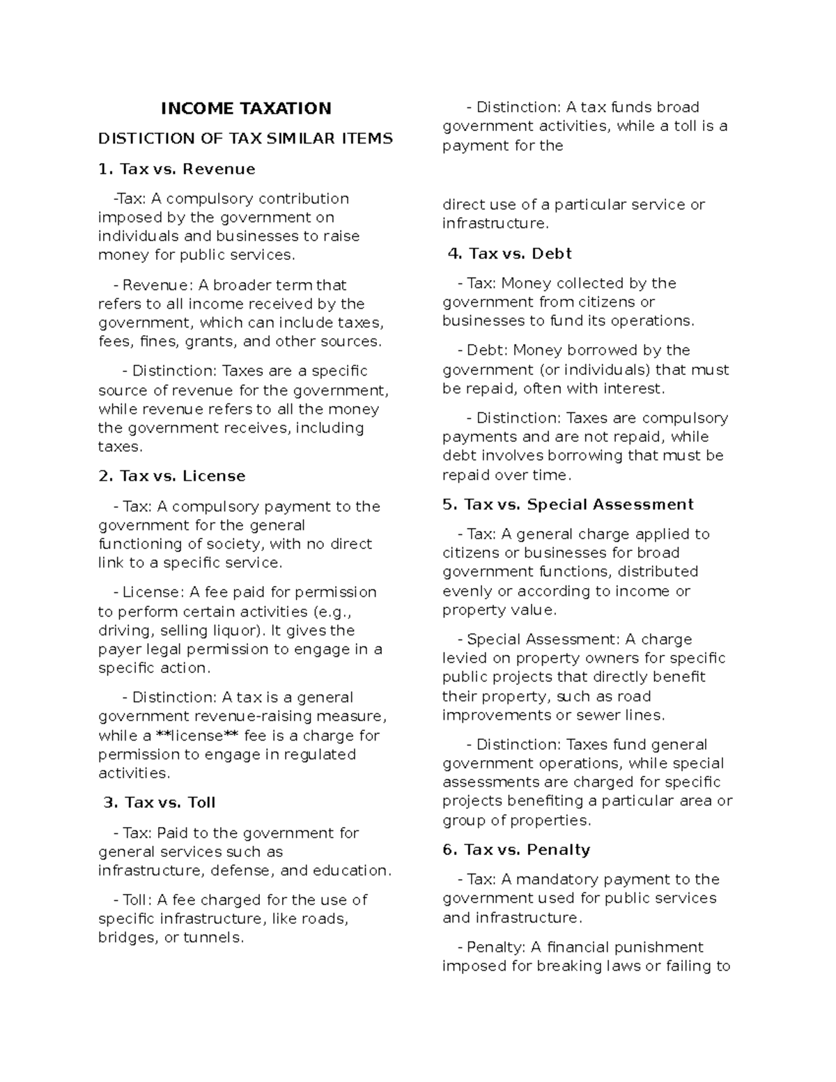 Income Taxation Lecture Notes - Key Concepts and Distinctions - Studocu