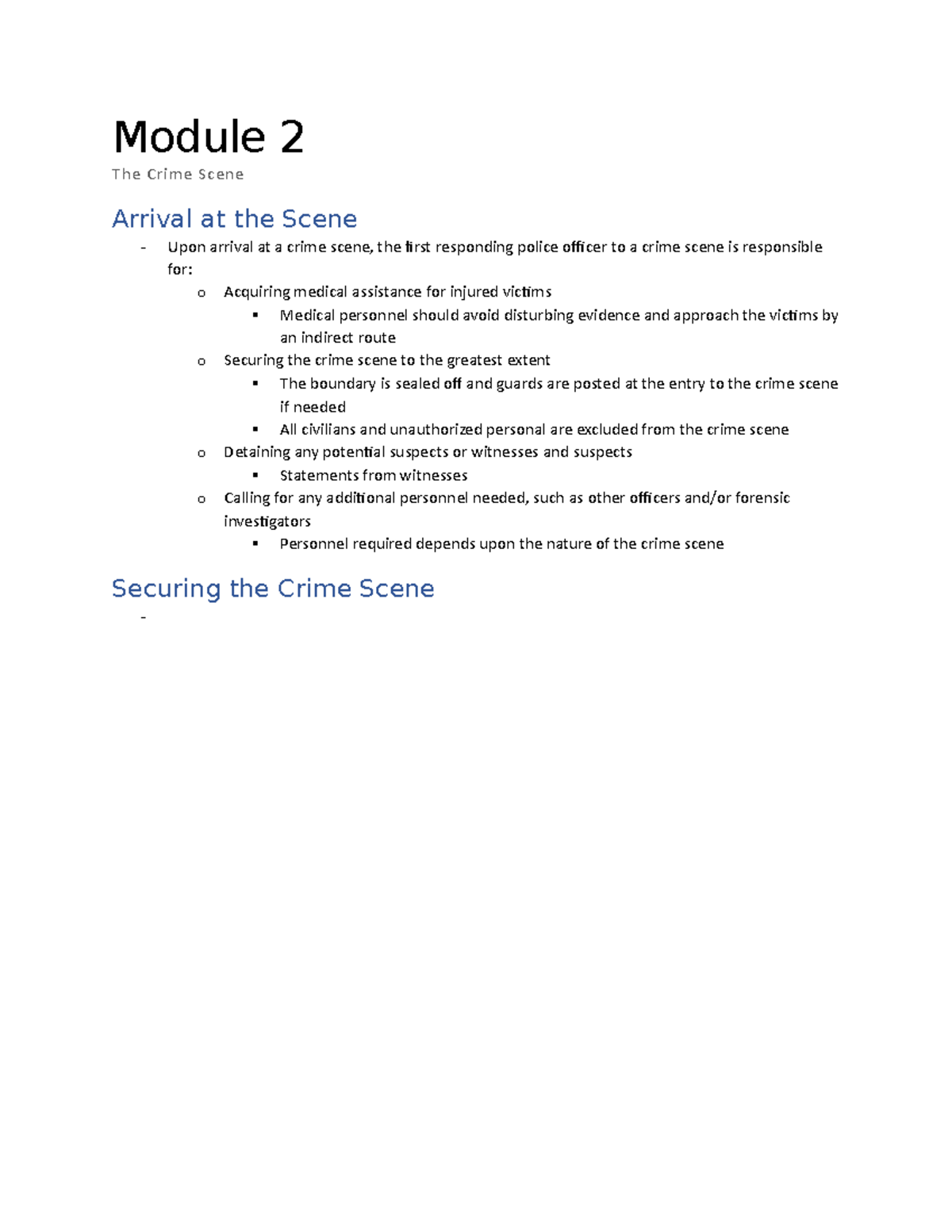 Module 2 - Understanding Crime Scene Protocols and Procedures - Studocu