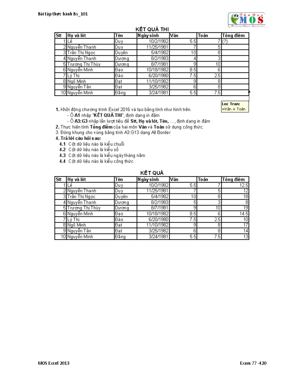 ÔN MOS Excel - Tài liệu tham khảo Bs_101, Bs_102, Bs_104, Bs_105, Bs ...