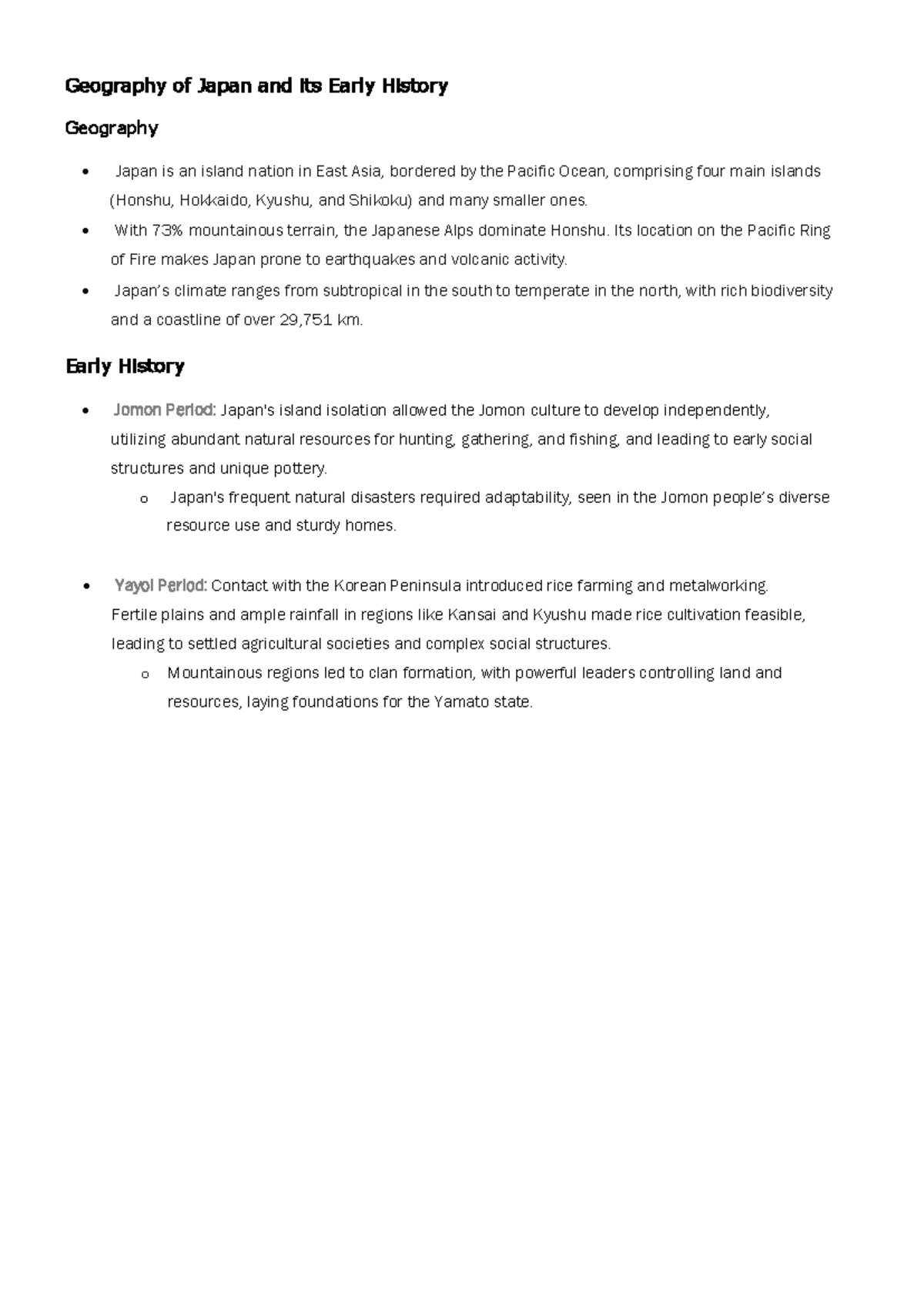 JPH Notes 1 - Geography of Japan and its Early History Geography ...