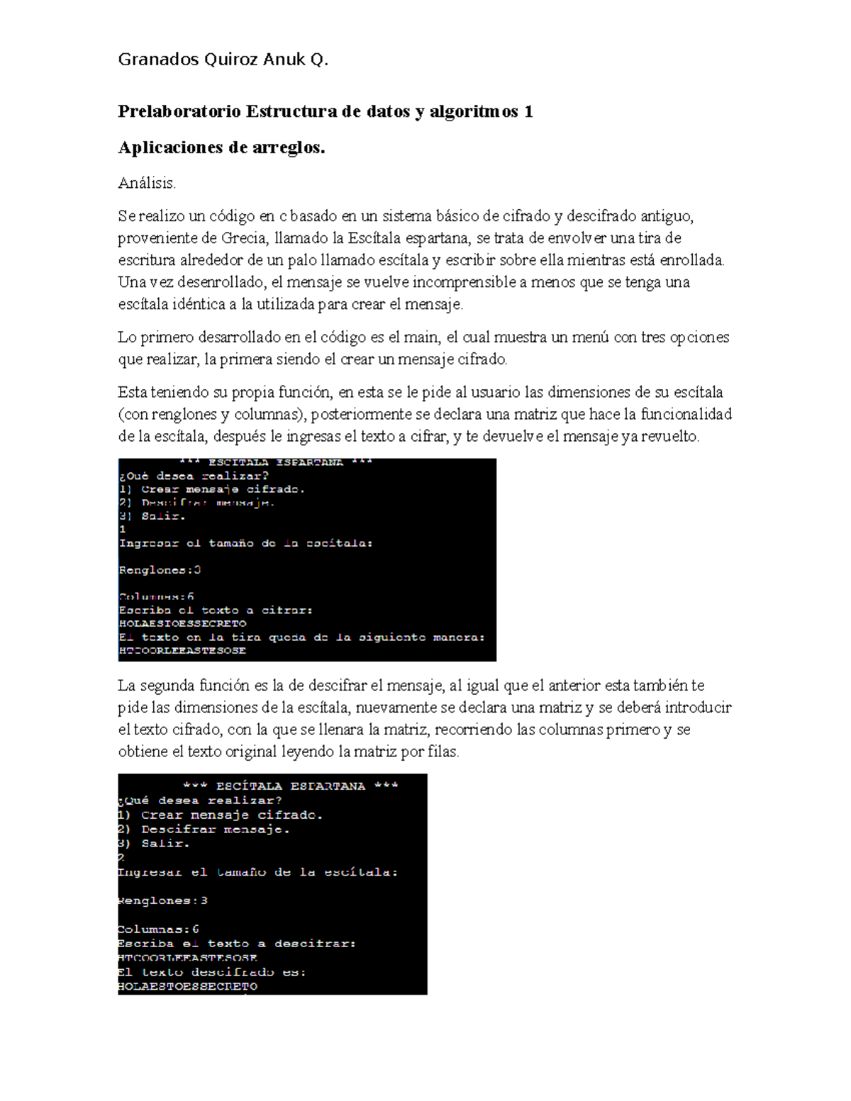 Prelaboratorio EDA 1: Cifrado y Descifrado con Escítala - Studocu