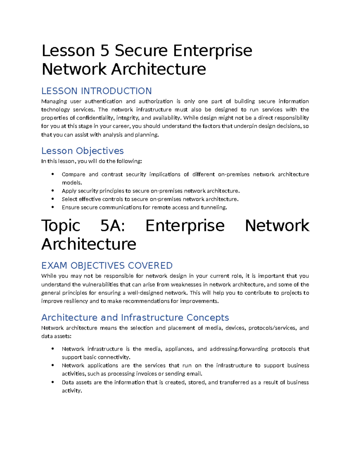 Topic 5A: Secure Enterprise Network Architecture Overview - Studocu