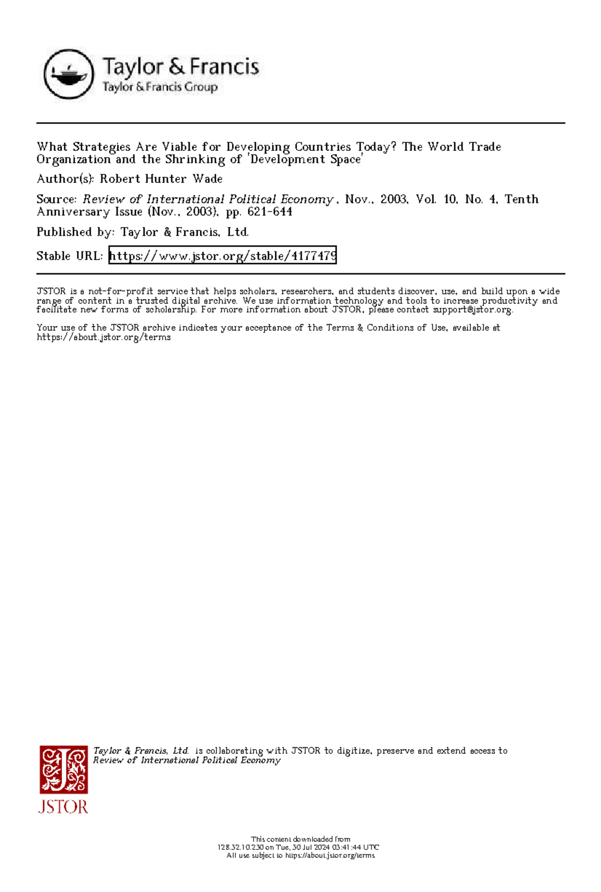 Viable Strategies for Developing Countries: Insights from Wade 2003 ...