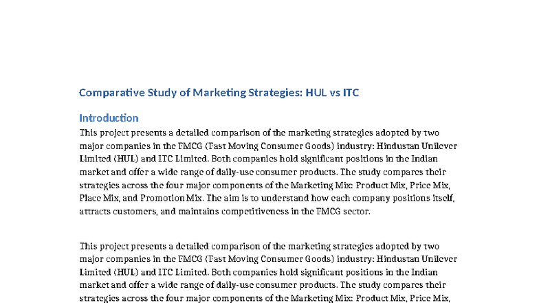 Marketing Strategy Comparison: HUL vs ITC Analysis - Studocu