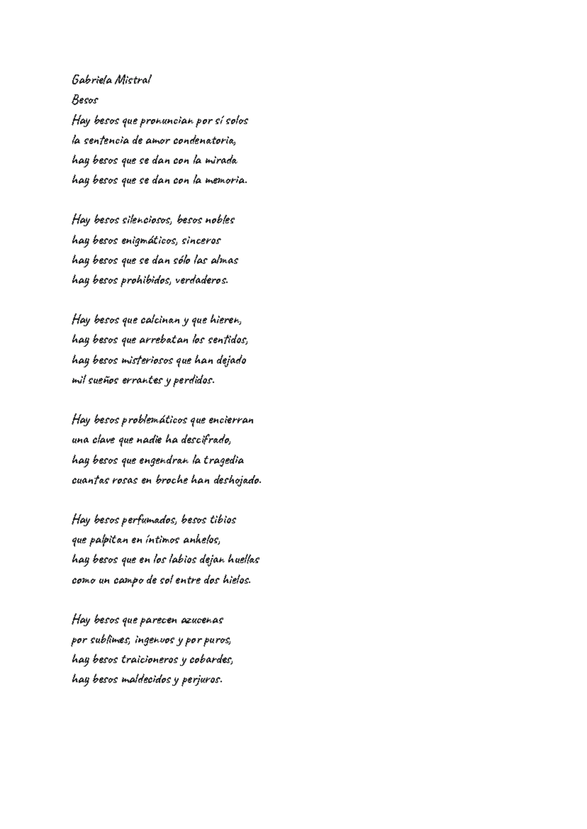 Gabriela Mistral: Análisis de "Besos", "Desolación" y "Caricia" - Studocu