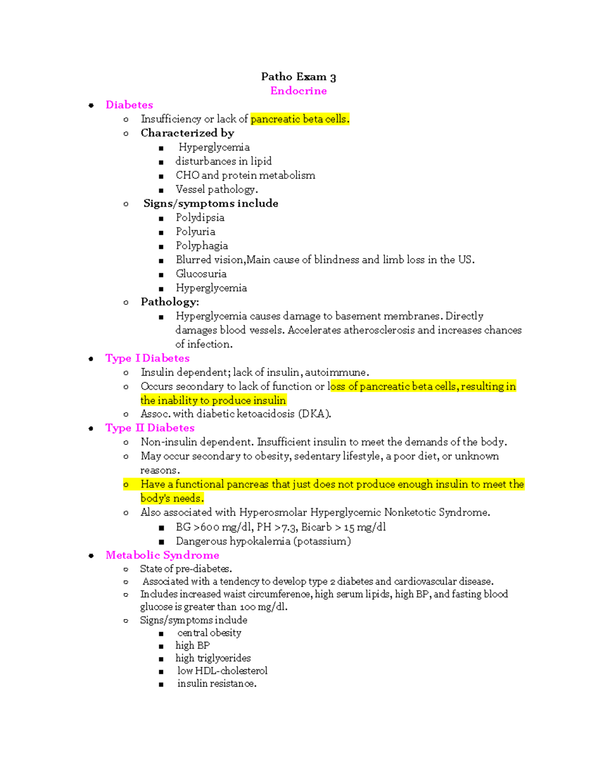 Patho Exam 3 - Comprehensive Study Guide for Accelerated Nursing ...