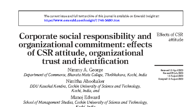 CSR and Affective Commitment: The Role of Trust and Identification ...