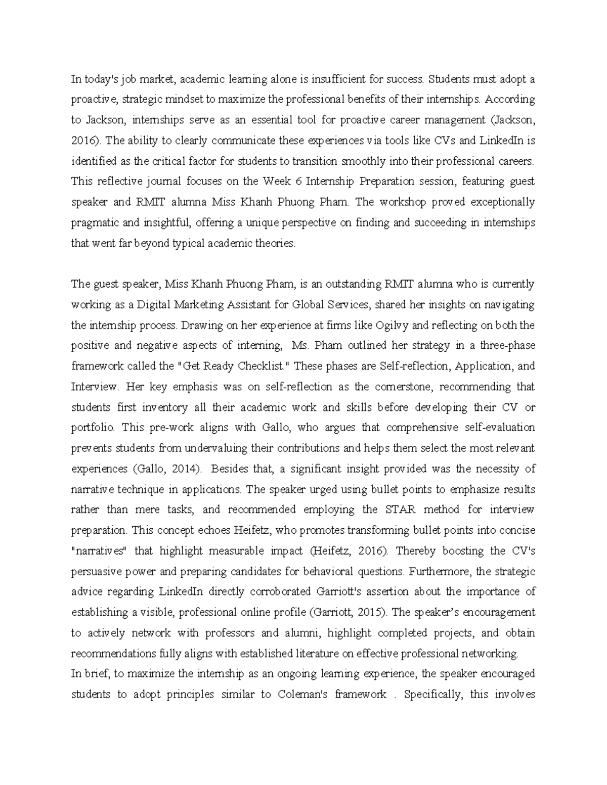 Reflective Journal 2: Internship Insights & Strategies - CR - Studocu