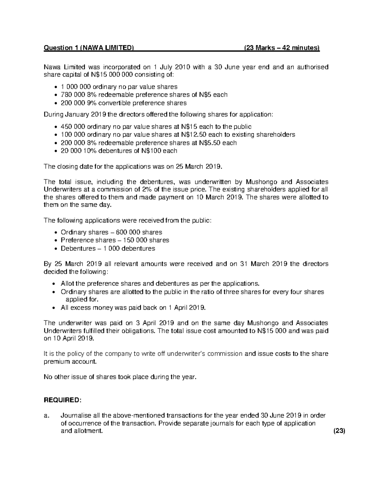 Tutorial Questions - Nawa Limited (ACCT 101) - Share Transactions ...