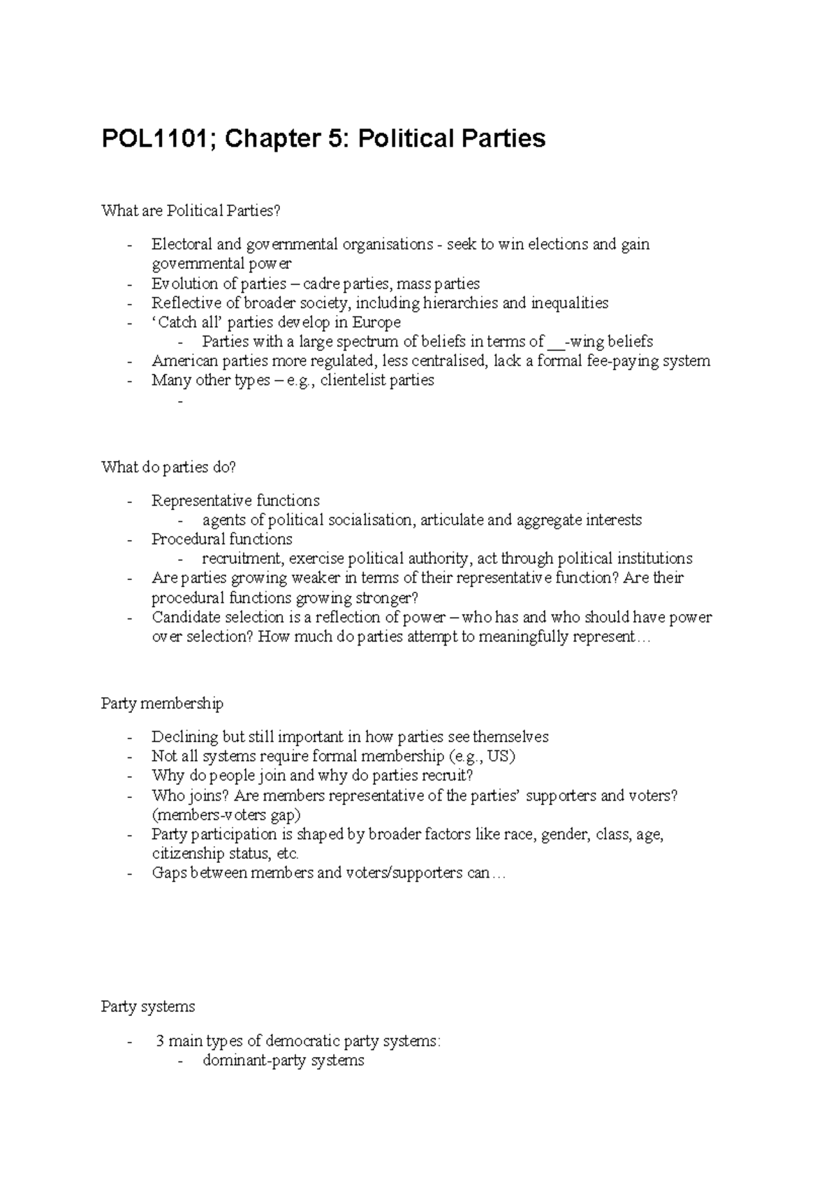 Chapter 5: Political Parties Overview - POL1101 - 20240207 - Studocu