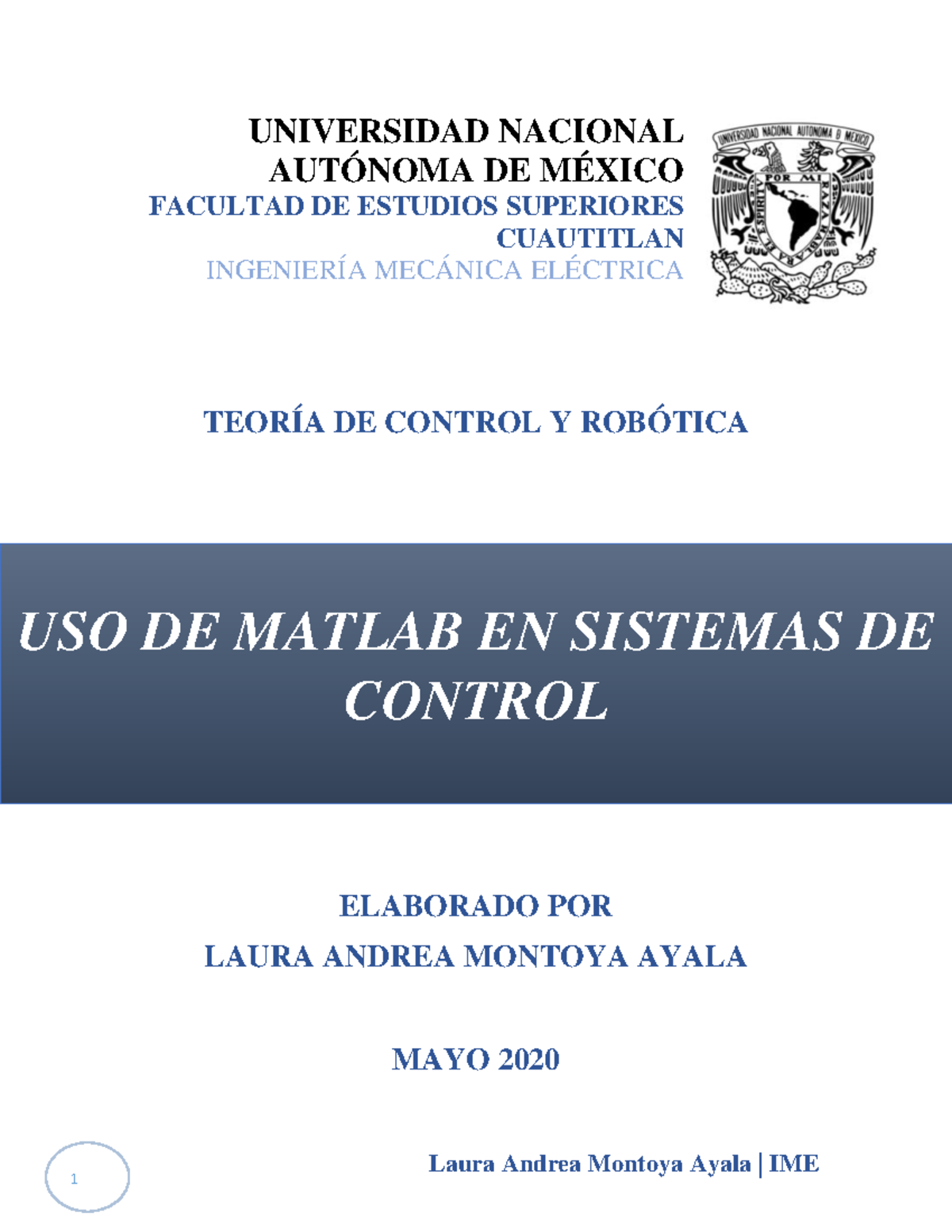 Uso de MATLAB en Sistemas de Control - IME 2020 - Studocu