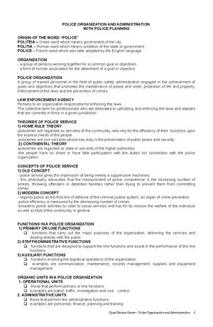 (LEA 1) Police Organization AND Administration WITH Police Planning ...