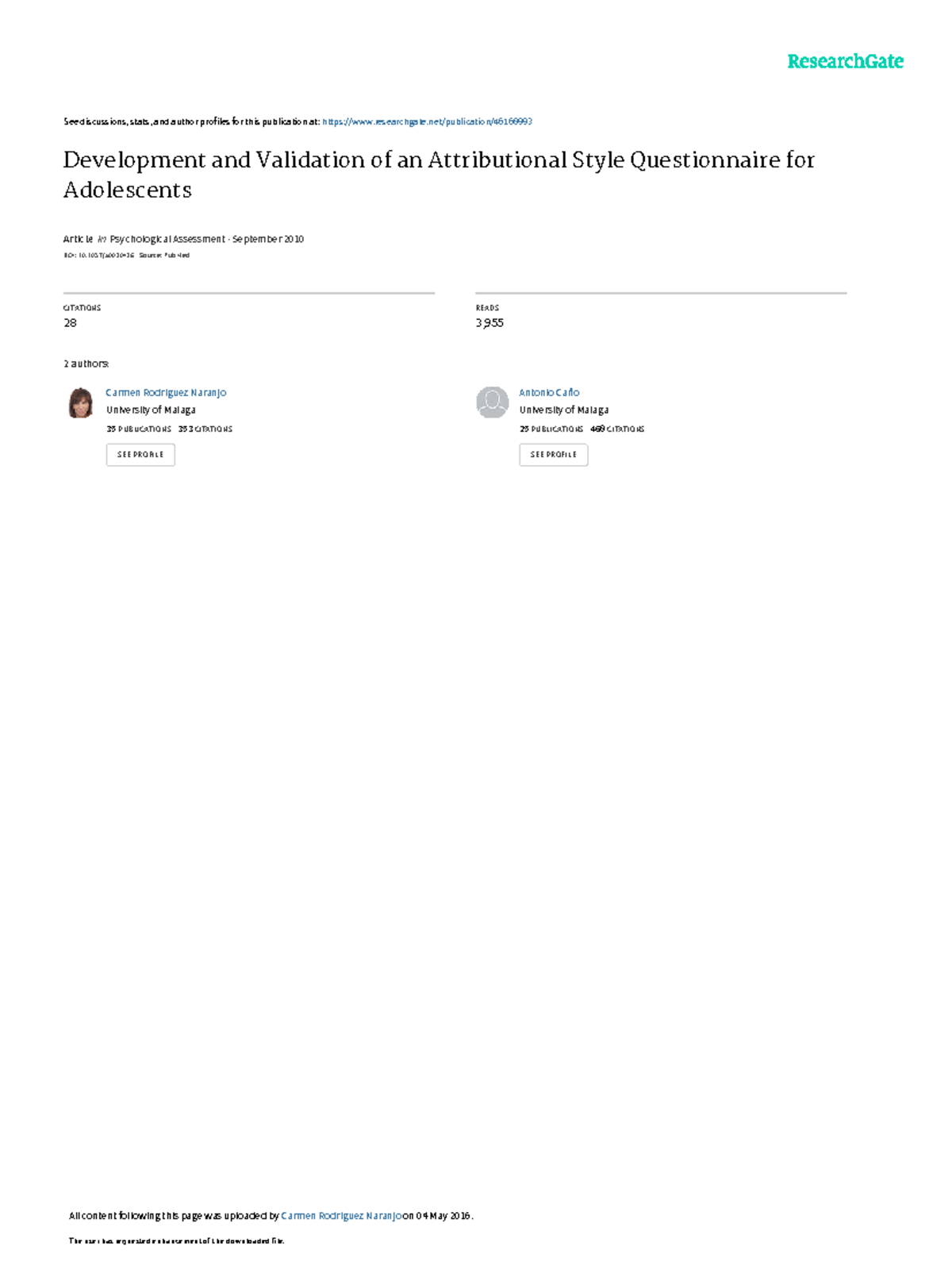 Attributional Style Questionnaire for Adolescents: Development ...