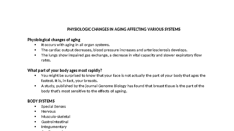 7 Physiologic Changes IN Aging Affecting Various Systems - PHYSIOLOGIC CHANGES IN AGING ...