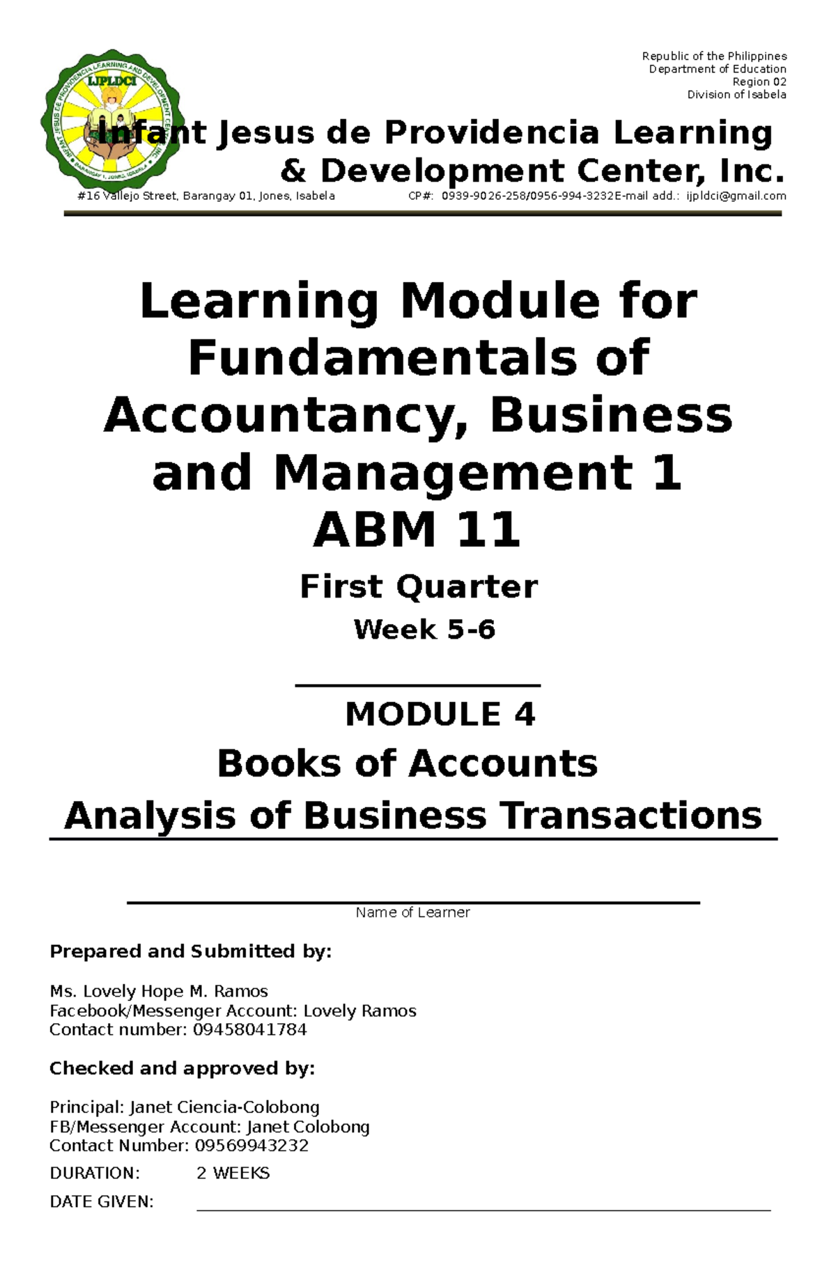 FABM1 Learning Module: Week 5-6 - Books of Accounts & Transactions ...