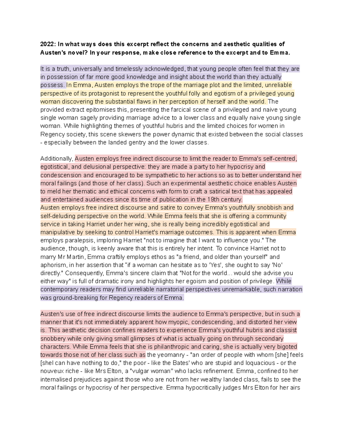 Sample Emma Essay - 2022: In what ways does this excerpt reflect the ...