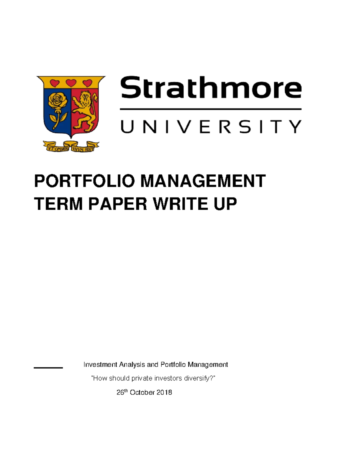 Investment Analysis Portfolio Management: TERM PAPER WRITE UP - Studocu