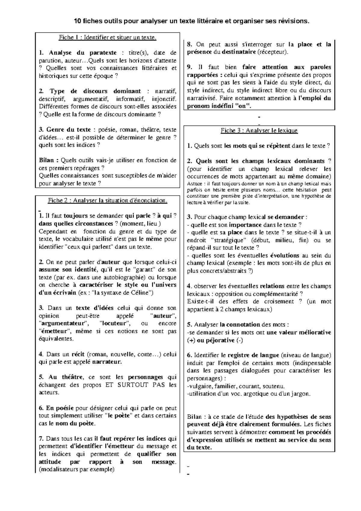 10 fiches outils pour lanalyse litteraire - 10 fiches outils pour ...