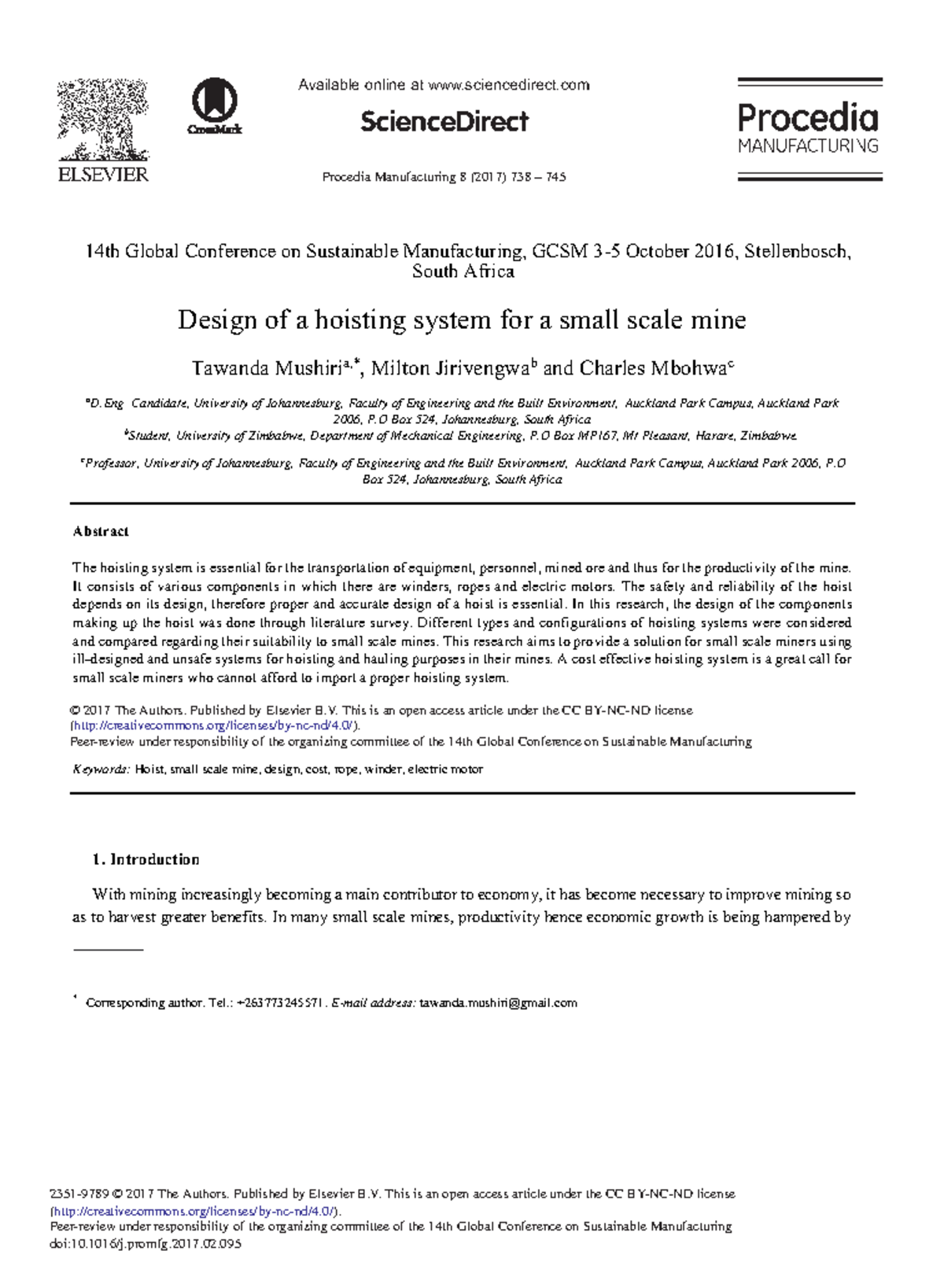 Designing a Hoisting System for Small Scale Mining (ENG 2351) - Studocu
