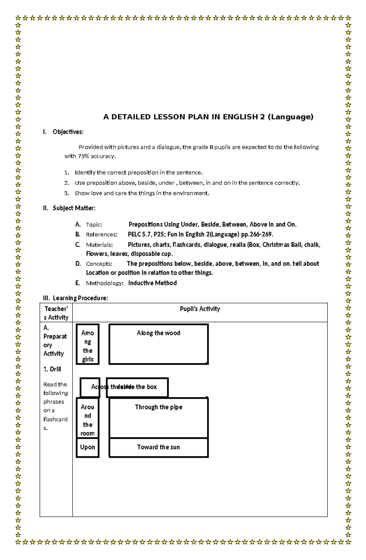 English 2 - Lesson Plan on Prepositions: Using Location Words ...