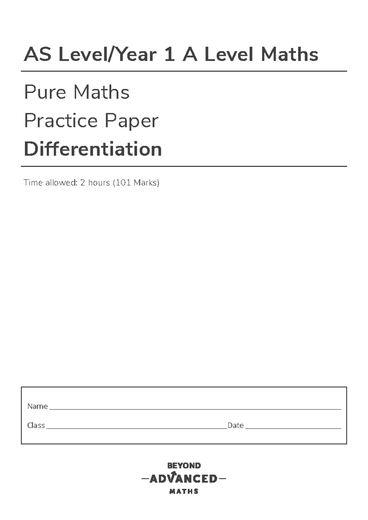 AS Level Pure Maths Differentiation Practice Questions - Studocu