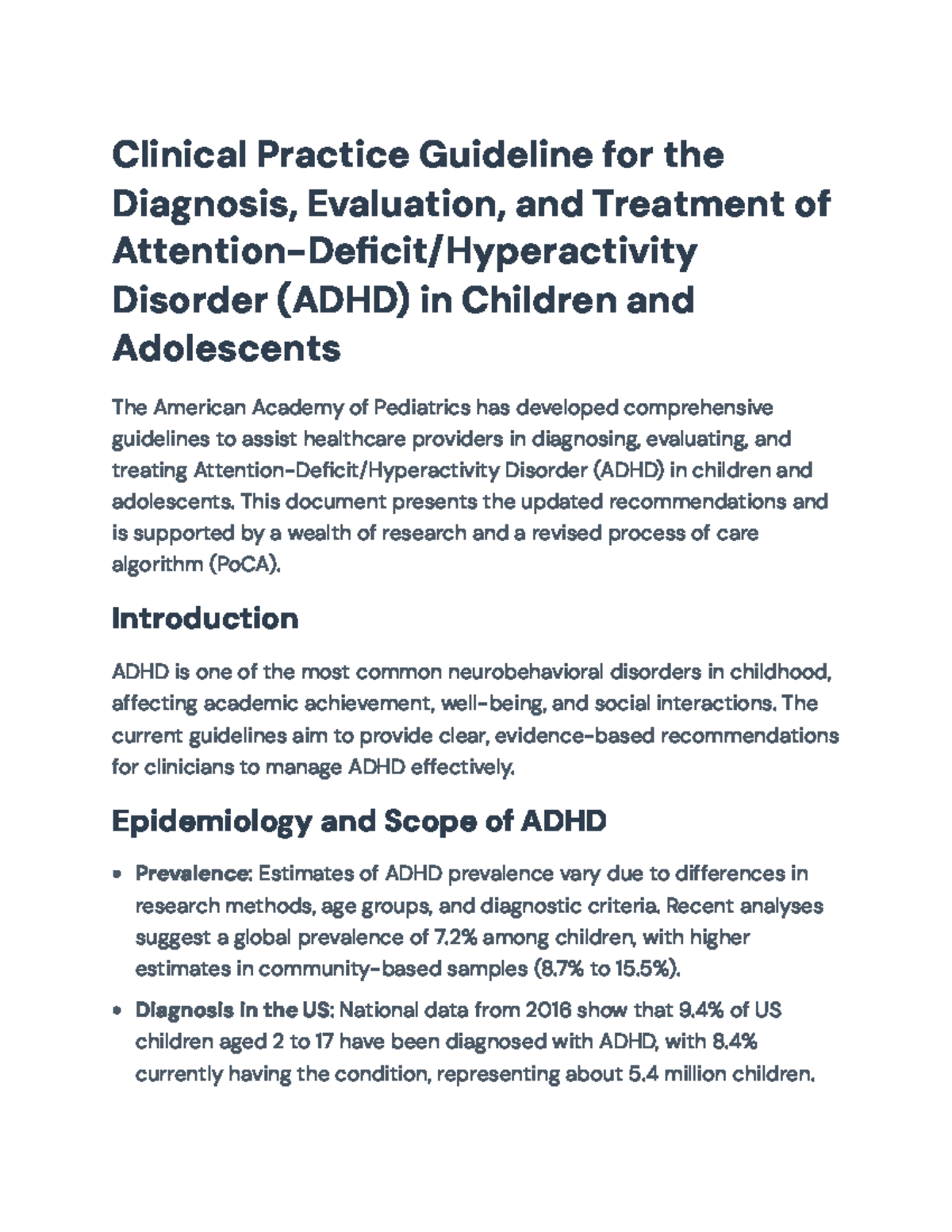 Clinical Practice Guideline for ADHD Evaluation & Treatment in Children ...