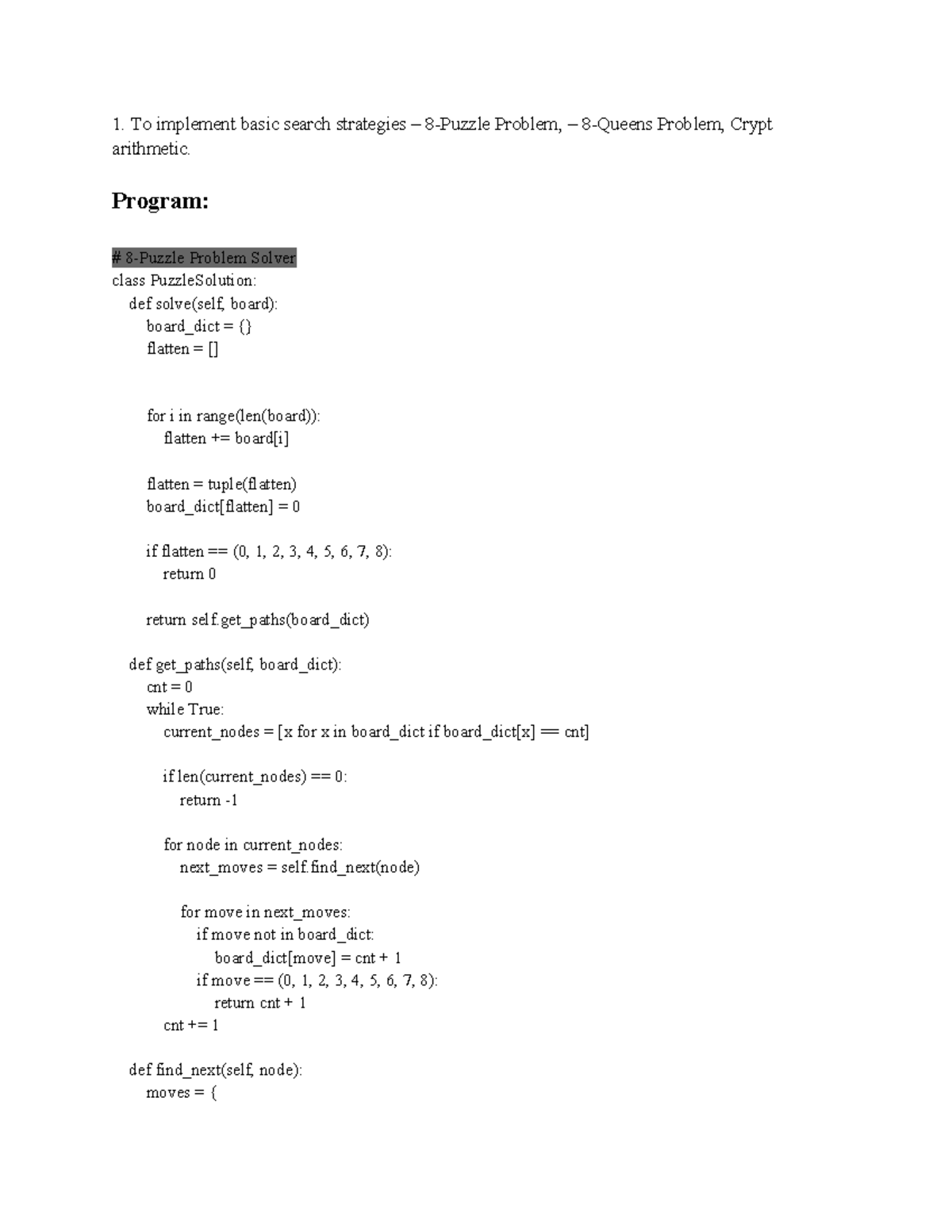 AD3311 Lab program - LAB Manual - 1. To implement basic search strategies – 8-Puzzle Problem ...