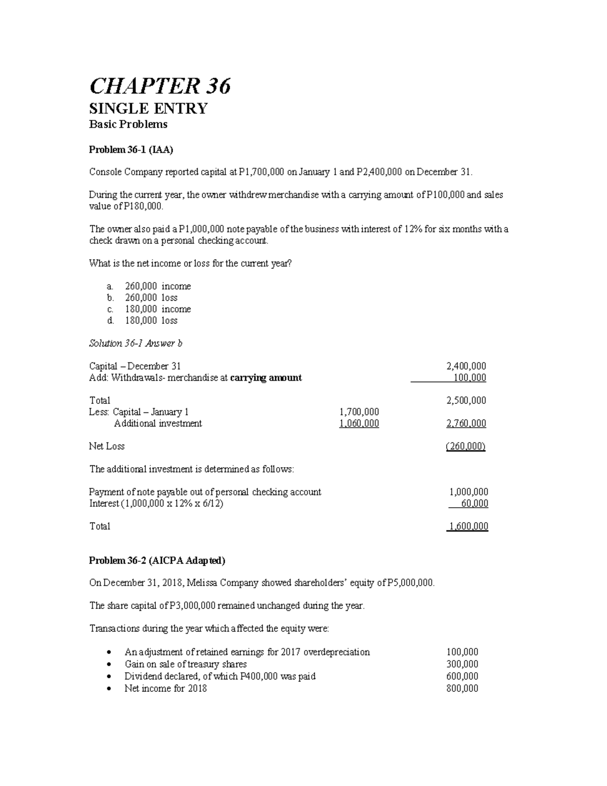 Pdfcoffee - Chapter 15 - CHAPTER 36 SINGLE ENTRY Basic Problems Problem 36-1 (IAA) Console ...