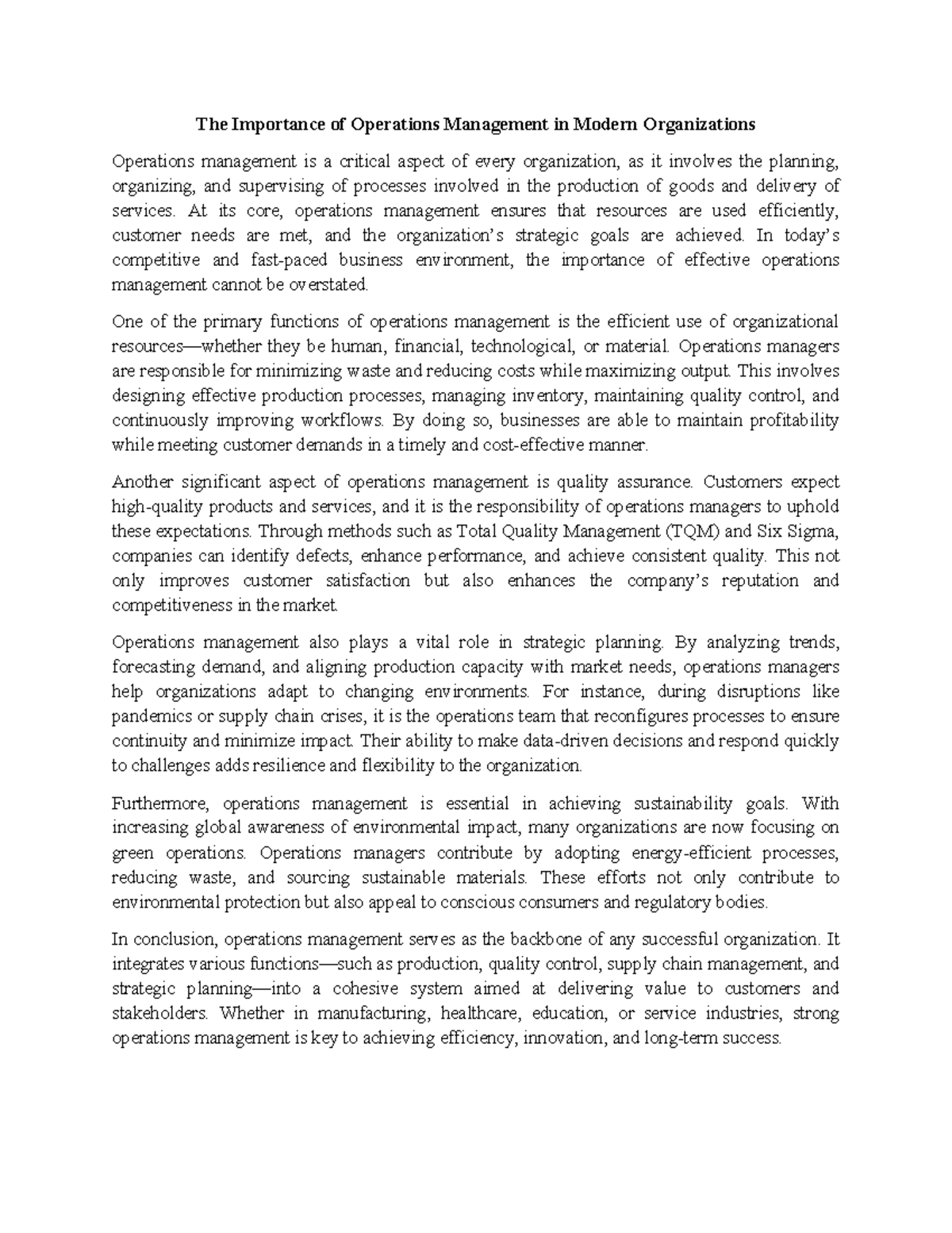 The Importance of Operations Management in Modern Organizations - At ...
