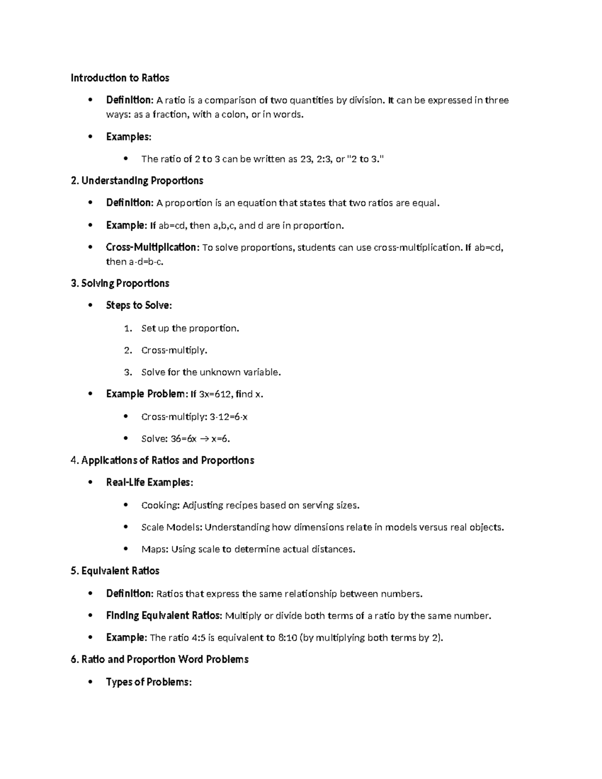 Math 101: Introduction to Ratios and Proportions Concepts and ...