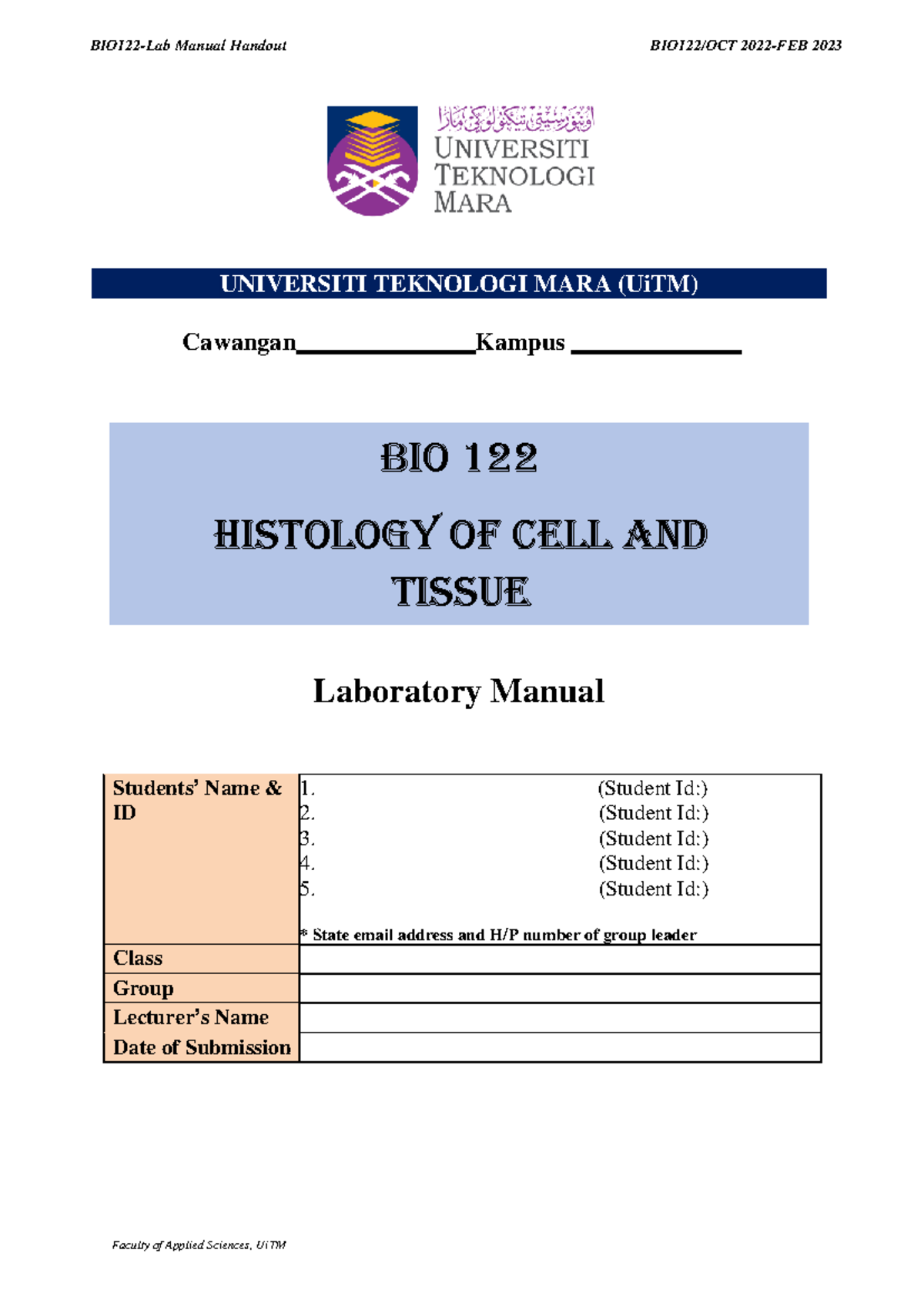 BIO122 Lab Report: Experiment 1 - Histology of Cells & Tissues - Studocu