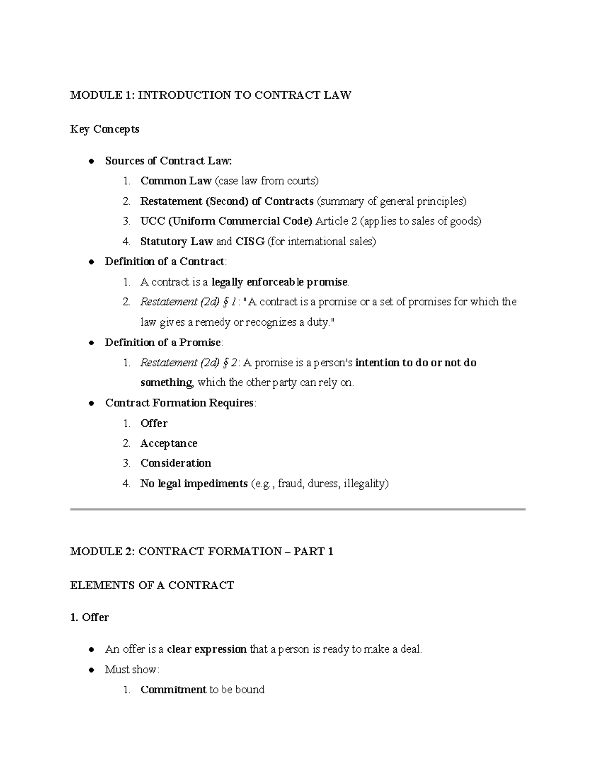 LAW5000: Contract Law Overview and Key Concepts Outline - Studocu