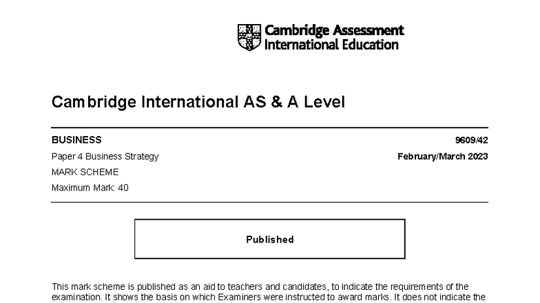 Cambridge International AS A Level Business 9609 Paper 4 Strategy Mark ...