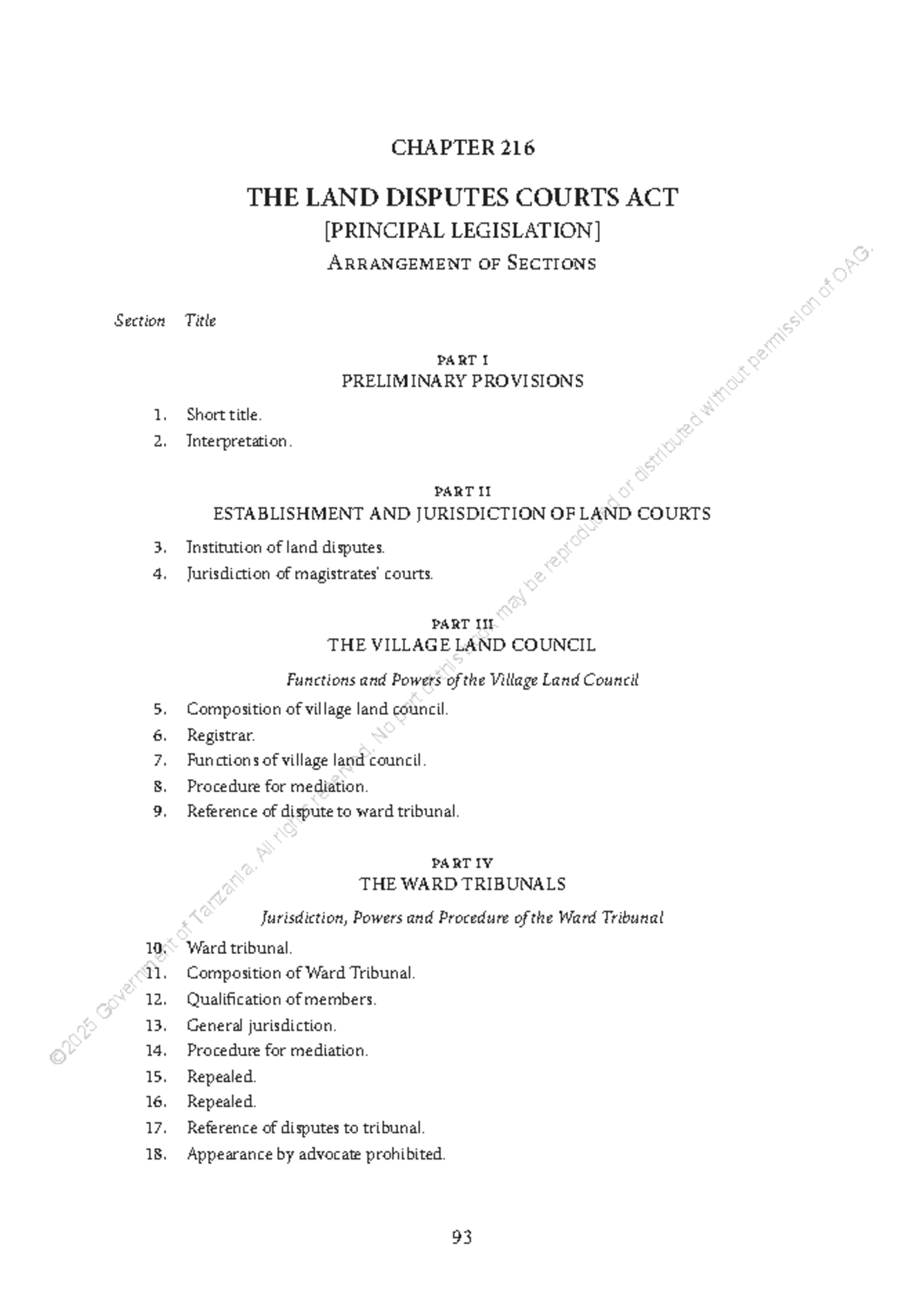CHAPTER 216: THE LAND DISPUTES COURTS ACT - Overview and Provisions ...